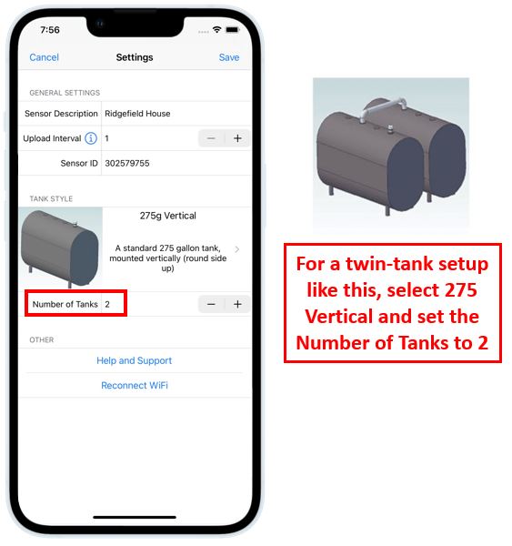 Selecting Your Oil Tank Size in Your Smart Oil Gauge App